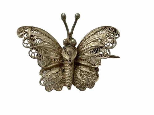 Antique Victorian Filigree Butterfly Brooch Pin Silver C Clasp Tube ...