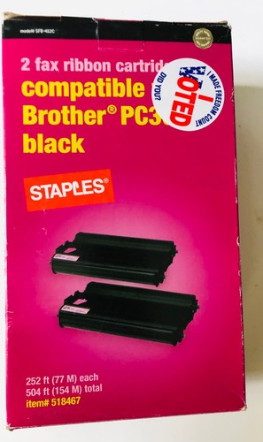 STAPLES 2 Fax Ribbon Cartridges Compatible With Brother Black PC301 NEW ...