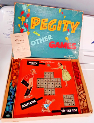 Pegity Parker Brothers 1953 Vintage 113 Wood Pegs, Pegboard ...