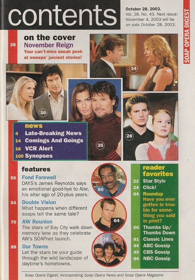 Soap Opera Digest Oct 28, 2003 BRAD MAULE-TERRI COLOMBINO-JUSTIN ...