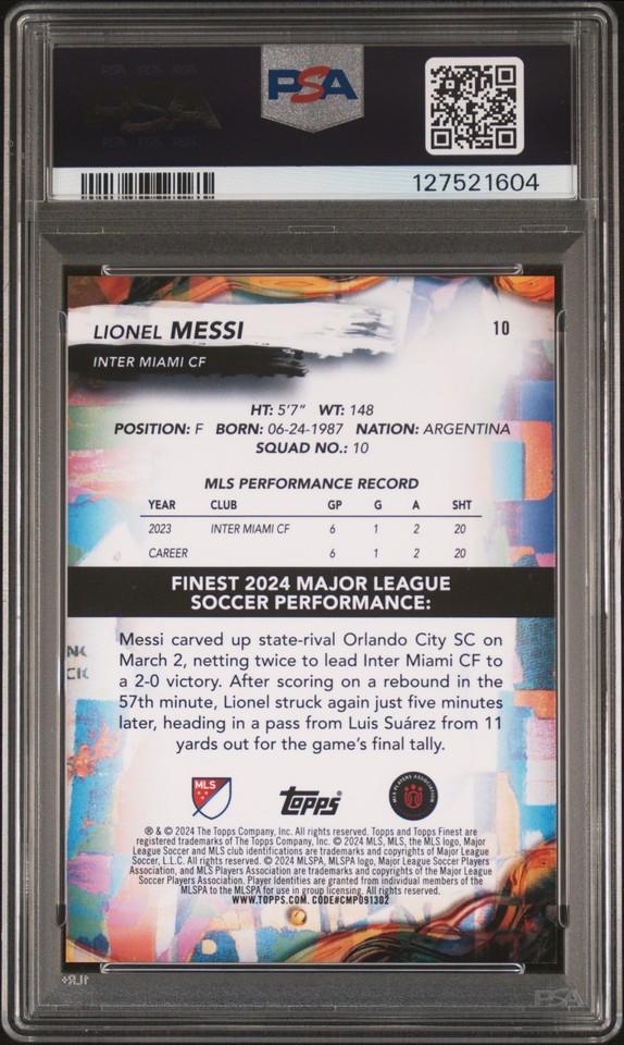 2024 TOPPS FINEST MLS HOLO GLOW VARIATION-RED REFRACTOR LIONEL MESSI 3/5 PSA 10 | eBay