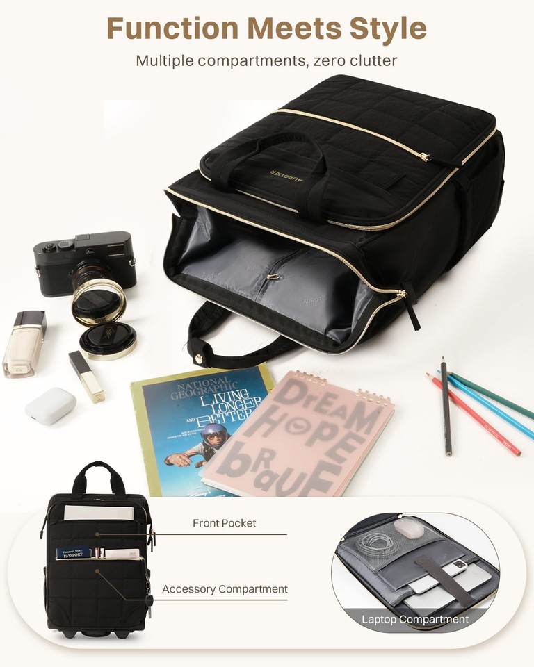 Rolling Puffer Backpack for Women, Wheeled Laptop Backpack, Short-Term ...