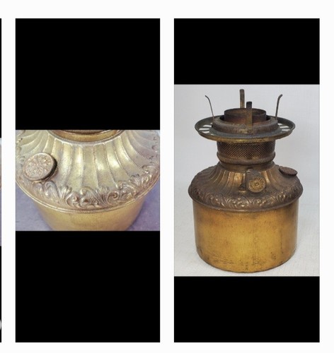 * oil Lamp font Antique Lamp Part kerosene 4" fitter Embossed Brass ...