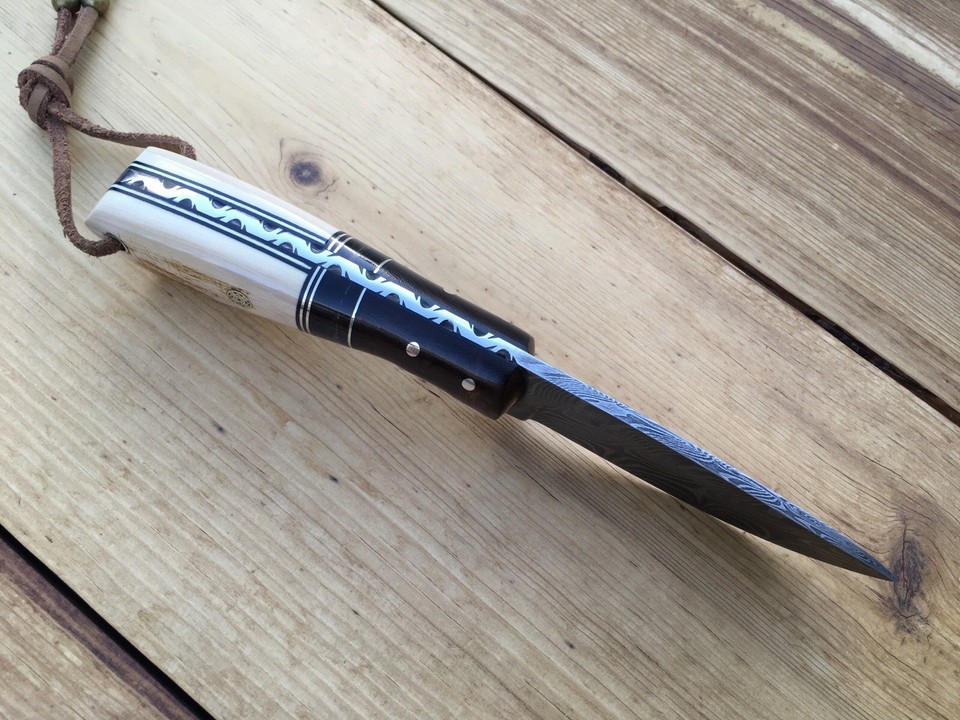 STEBBINS CUSTOM DAMASCUS BLADE KNIFE DESERT IRONWOOD AND BONE HANDLE ...