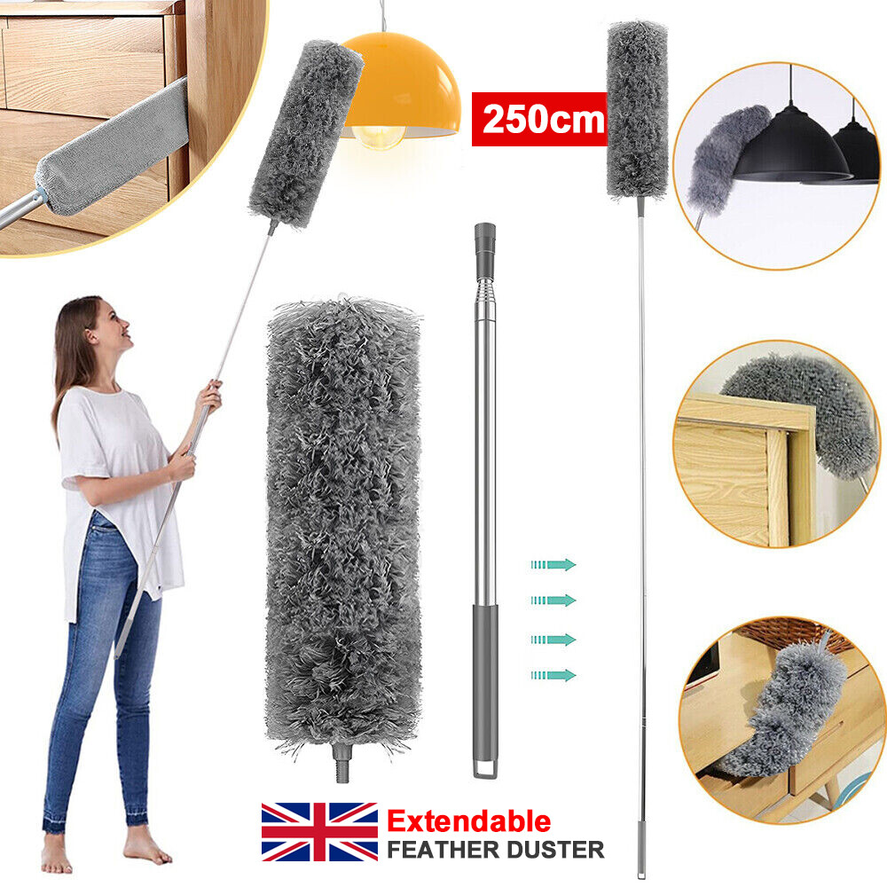 🔥250cm Extendable Feather Duster Telescopic Magic Dust Brush Long Reach ...