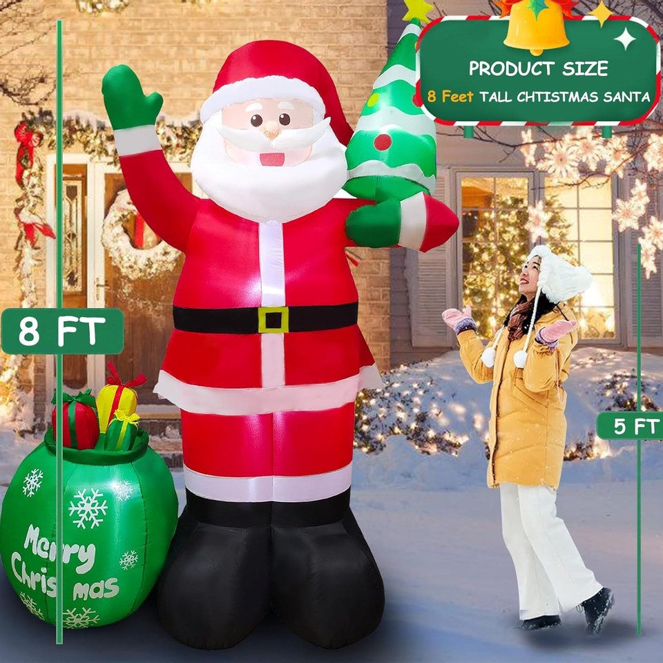 8FT Christmas Inflatables Santa Claus with Christmas Tree ＆ Gift Bag ...