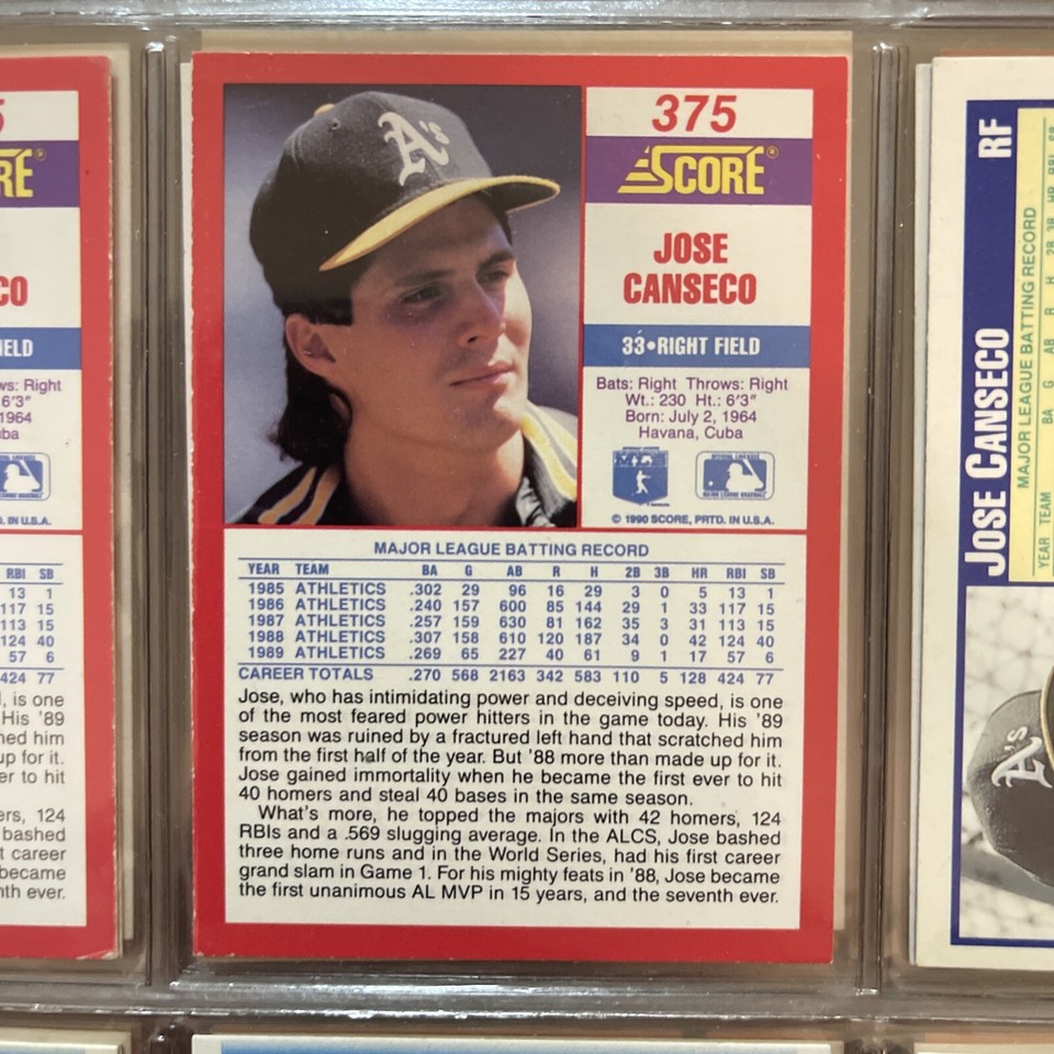 1990 Score #375 Jose Canseco Oakland Athletics A's Baseball Card | eBay