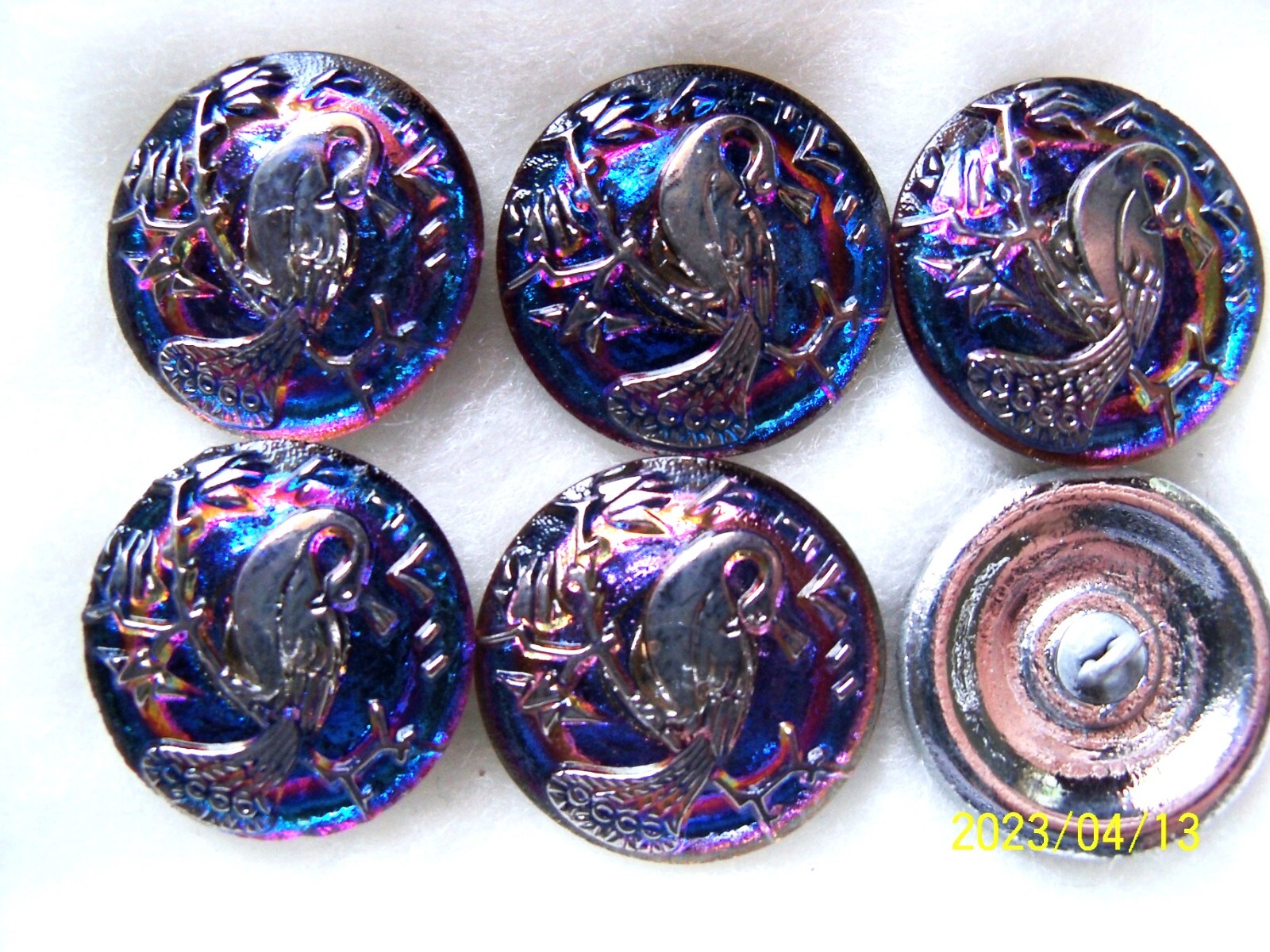CZECH GLASS BUTTONS (6 PCS) COLLECTABLE PLATINUM PEACOCK 22mm C 007 | eBay