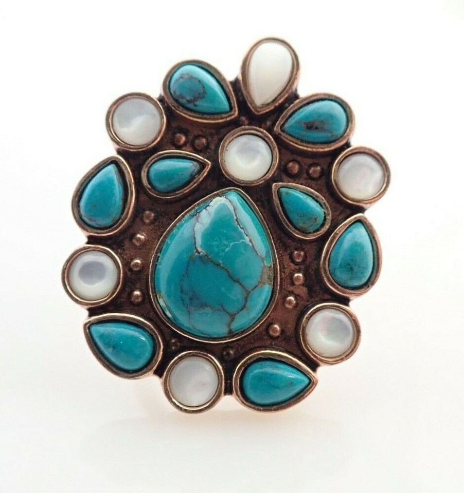 NEW HSN Colleen Lopez CL by Design Bronze Turquoise MOP Shell Ring NWT ...