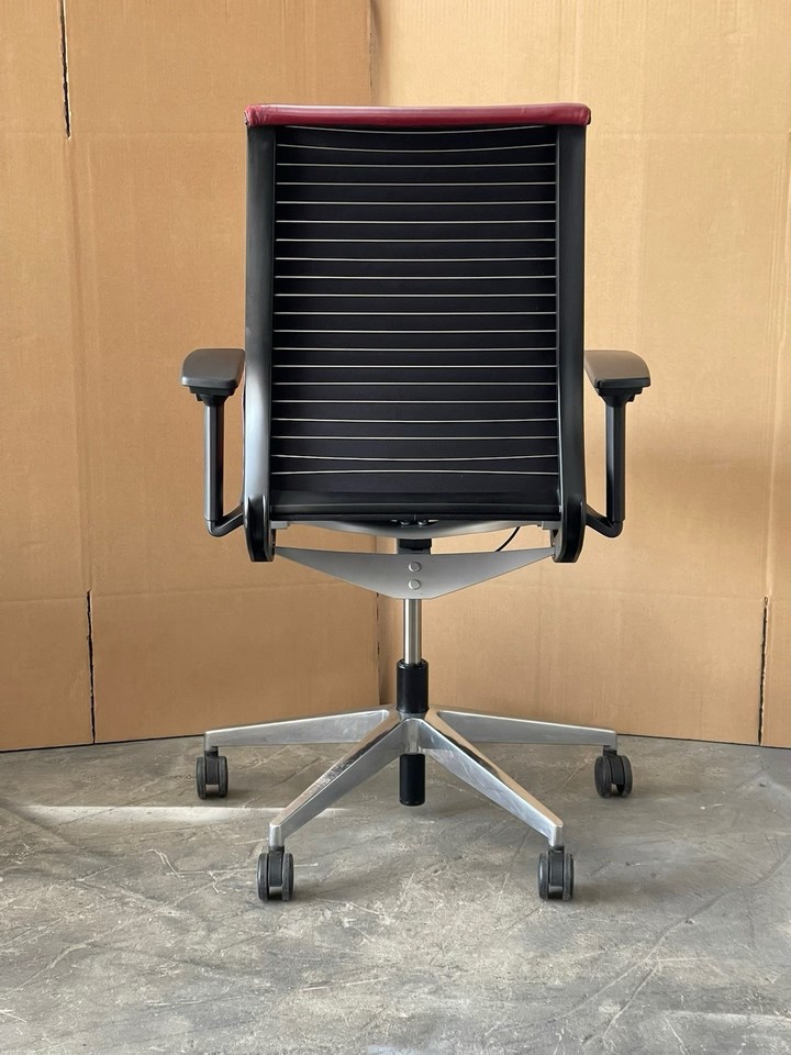 Steelcase Think Eronomic Office Chair Red Real Leather Swivel Height ...