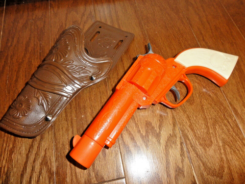 Legends Of The Wild West Cap Toy Gun Revolver Orange Plastic w/ Holster ...