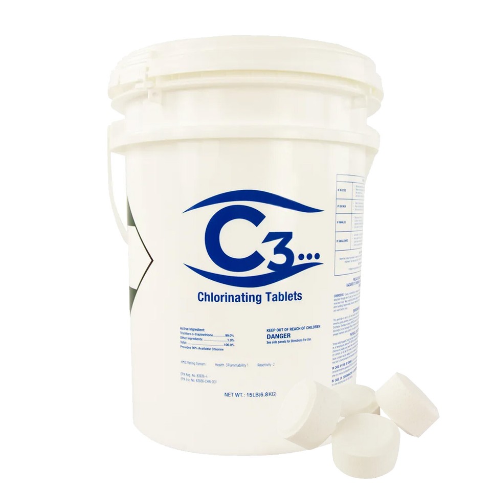 C3 Stabilized 1" Trichloro Chlorine Swimming Pool Tablets (Choose Size ...