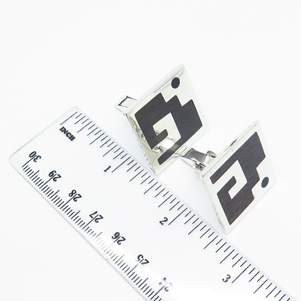 925 Sterling Silver Vintage Mexico Taxco Wood Tribal Cufflinks | eBay