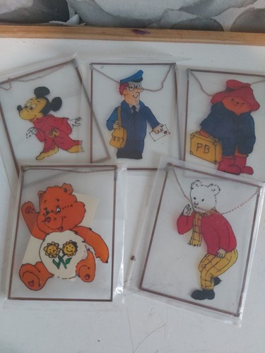 Sun Catcher lot Vintage Stained Glass Set 1980s Cartoon Characters ...