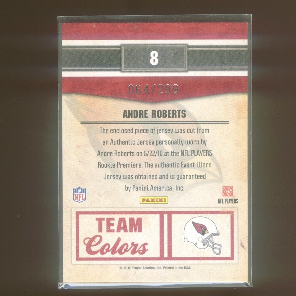 2010 Classics Team Colors Andre Roberts 8 Cardinals RP Jersey #d 64/299 ...