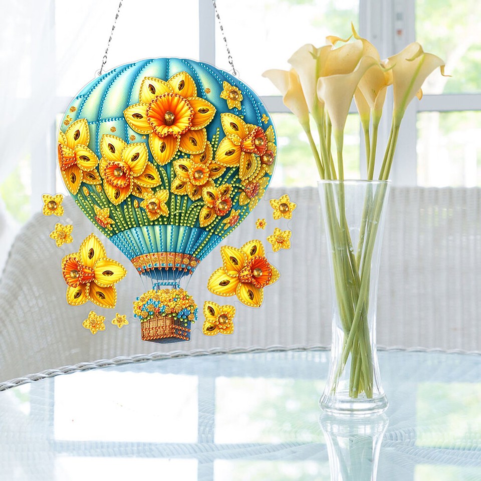 Flower Hot Air Balloon Diamond Art Pendant 5D DIY Diamond Painting Dots ...