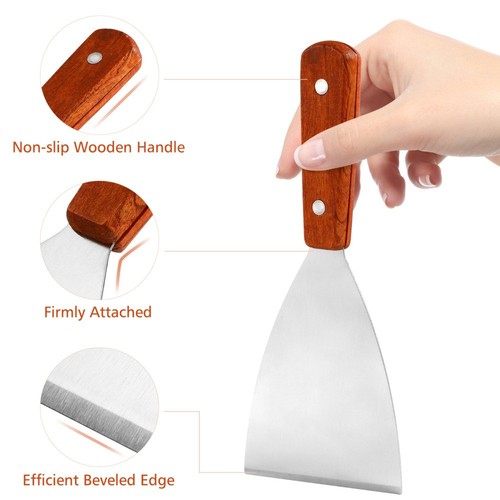Stainless Steel Steak Spatula Father Pancake Scraper Short Grill | eBay ...