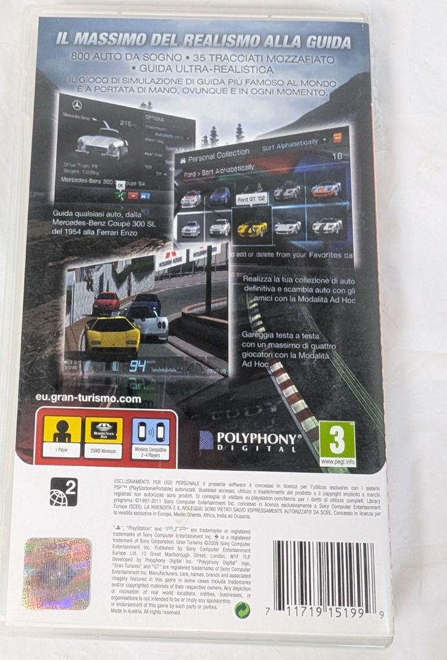 Sony Playstation PSP GT Gran Turismo the real driving simulator Italian ...