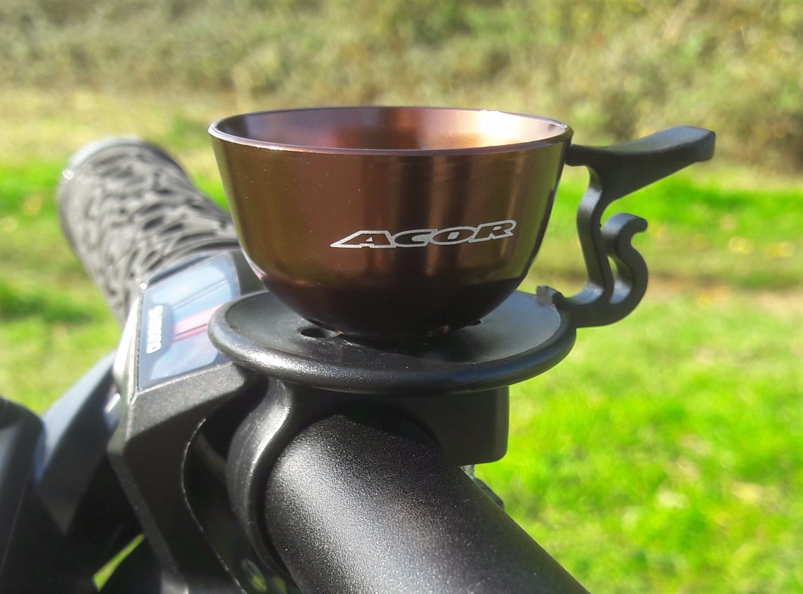 Coffee Cup Bicycle Bell fits MTB BMX Hybrid Bike 22.2mm bars / Brown or ...