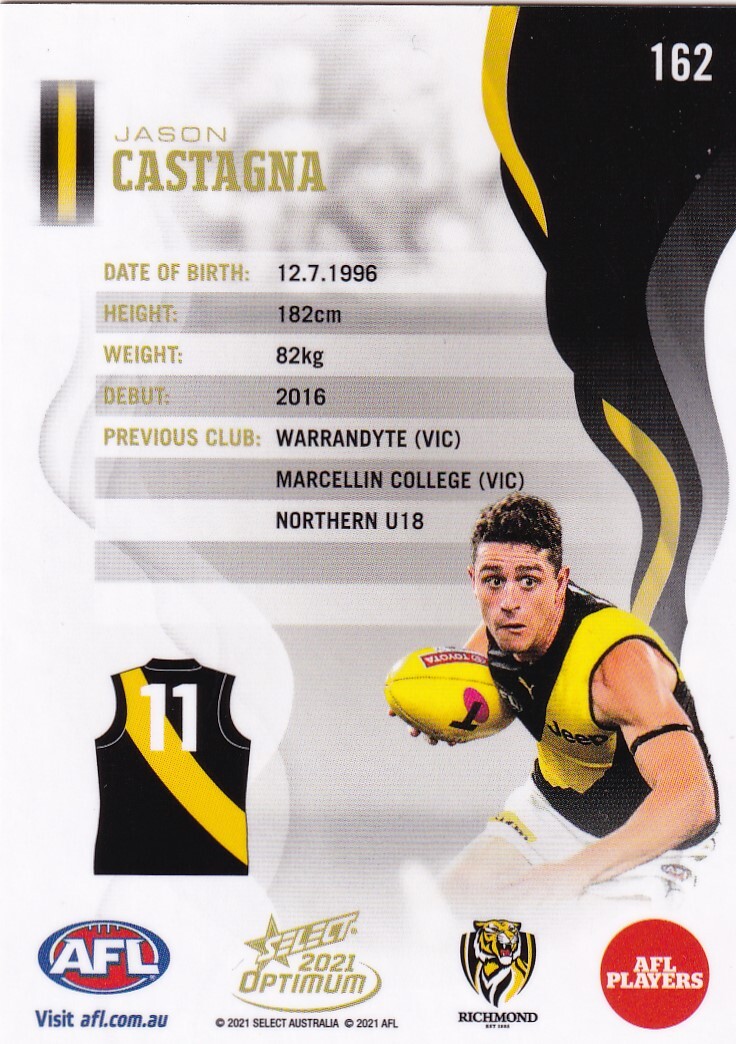 AFL 2021 Select Richmond Tigers - Jason Castagna Optimum Card No.162 | eBay