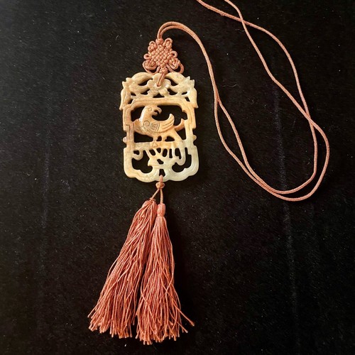 Burnt Jade Bird Carving Pendant Macrame Silk Tassels | eBay