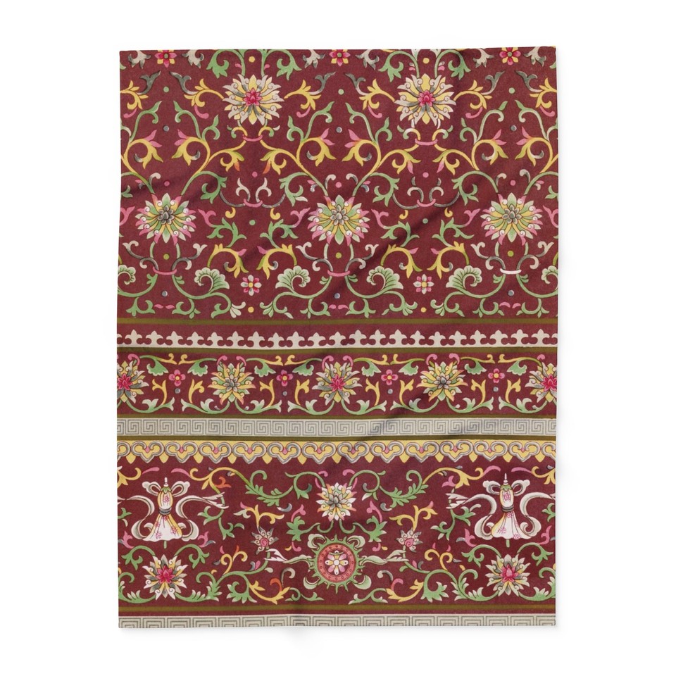 Vintage Chinese Red Floral Pattern, Cozy Arctic Fleece Blanket, Couch ...