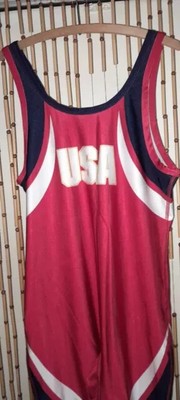Rare MADE IN USA Thick Spandex Jock Red White Wrestling Singlet flag ...
