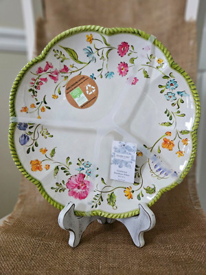New Shabby Chic Melamine 10.5" Dinner Plates Floral Spring Scalloped ...