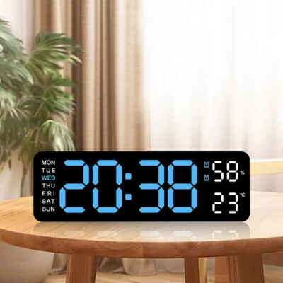 Digital LED Desk Alarm Clock Large LCD Display Wall Clock Temperature ...
