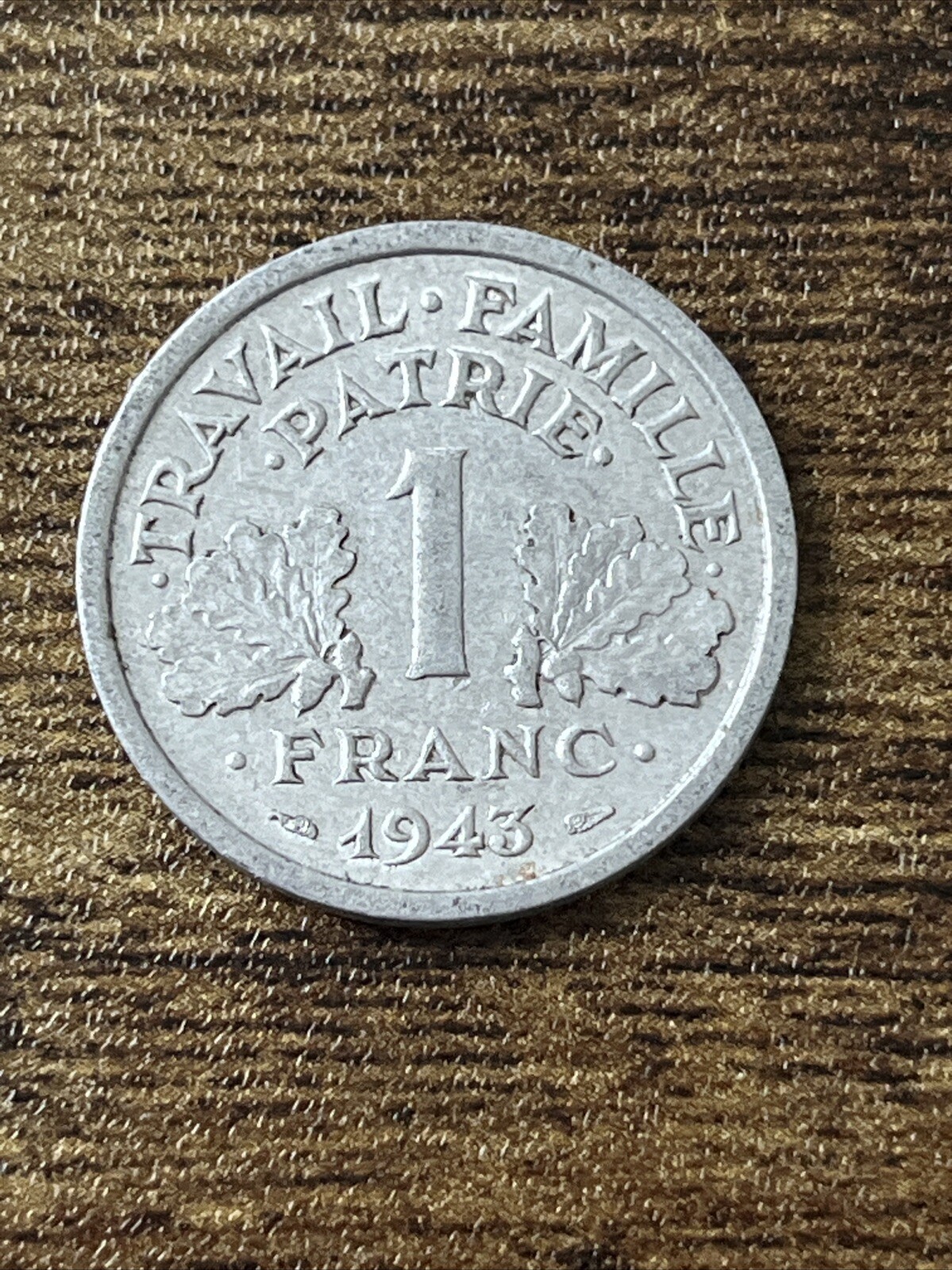 1943 France 1 Franc Aluminum Vichy Government WWII Actual Coin TK6874 ...