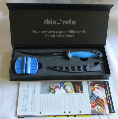 RHINORETO FISHING FISH FILLET STAINLESS STEEL KNIFE SHARPENER & SHEATH ...