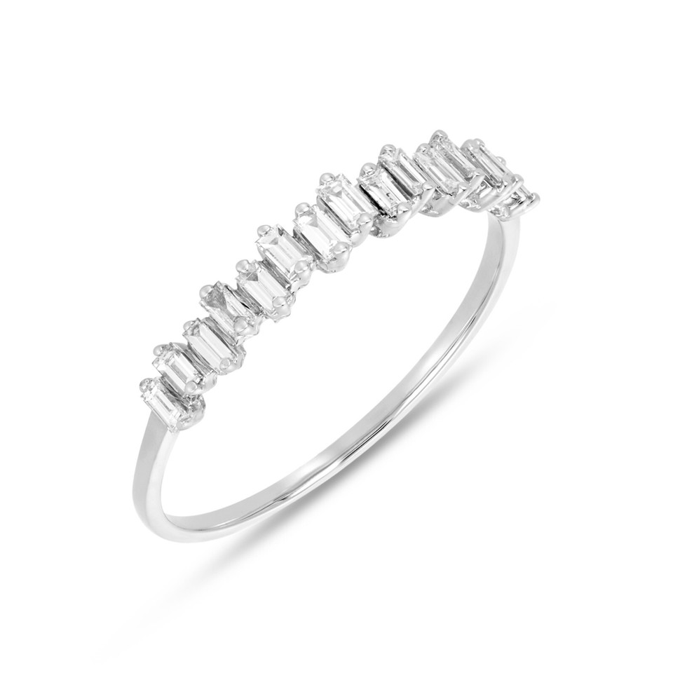0.30CT Jagged Baguette Diamond Ring 14K White Gold Ring - Natural ...