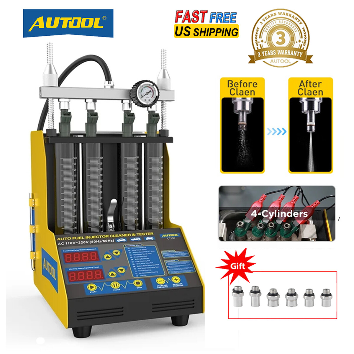 AUTOOL CT150 Fuel Injector Cleaner Tester Nozzles Ultrasonic Cleaning ...