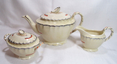 Adams England Vintage Titian Ware Teapot w Lid Sugar Bowl w Lid Creamer ...