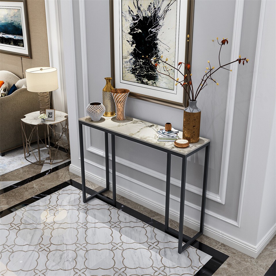 Narrow Slim Console Table Extra Long Marble Hallway Entryway Porch ...