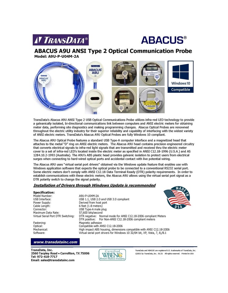 A9U Abacus A9U-P-U04M-2A Windows 10/11 Version USB Watthour Meter Blue ...