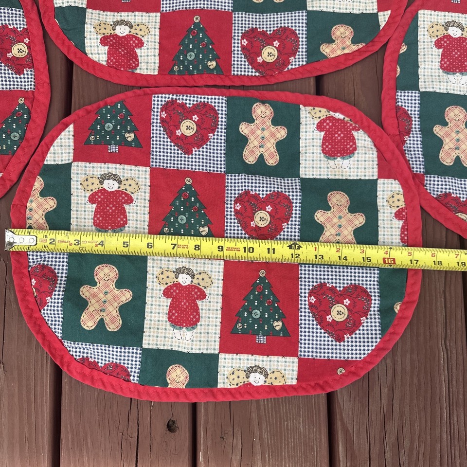 Vtg Christmas Primitive Handmade Patchwork Irregular Oval Placemats Set ...