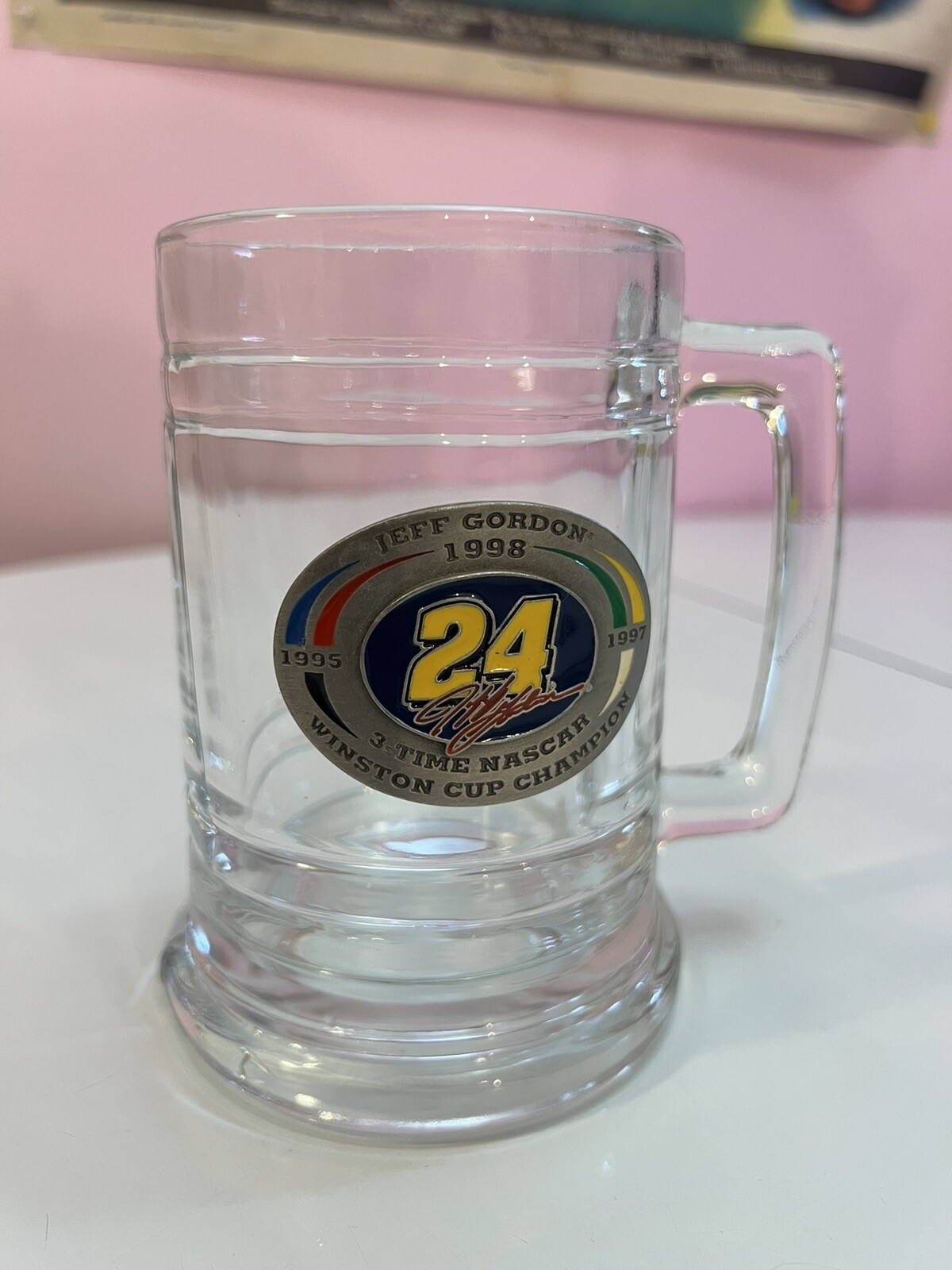 Jeff Gordon #24 Nascar Pewter Emblem Glass Beer Mug Stein Winston CUP ...
