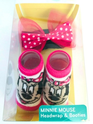 Disney Baby Minnie Mouse Booties Socks and Headwrap Set 0-12 month Baby ...