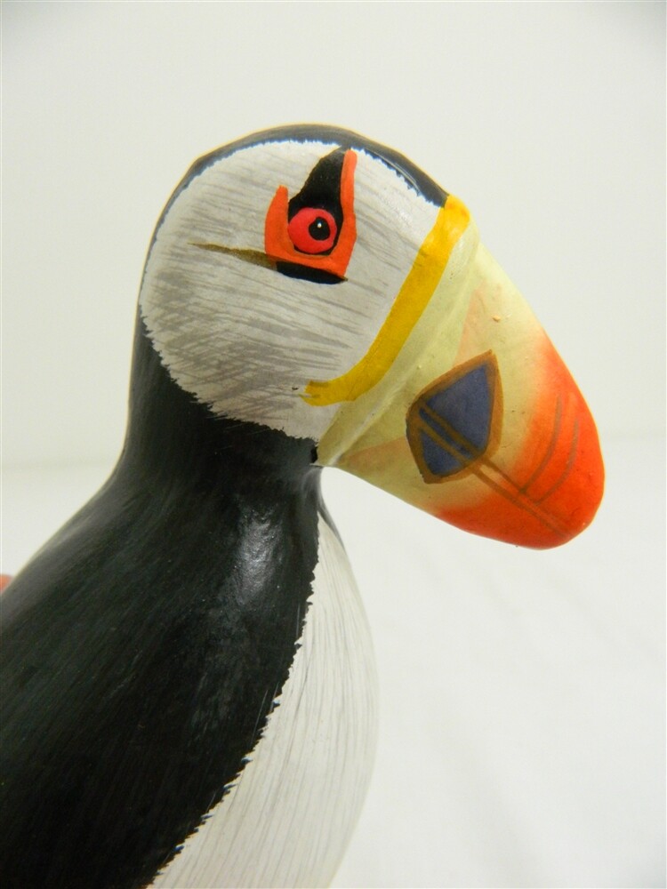 Wooden Puffin Ornament Carving - Hand Carved And Painted Puffin Bird ...