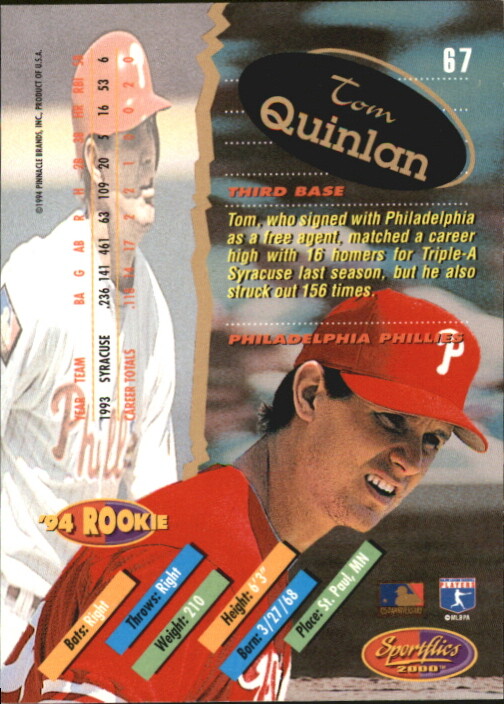 1994 Sportflics Rookie/Traded Artist's Proof #67 Tom Quinlan - NM-MT | eBay