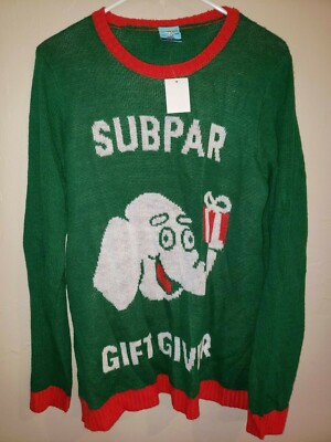 mens NEW CHRISTMAS UGLY SWEATER size medium ELEPHANT SUBPAR GIFT GIVER ...