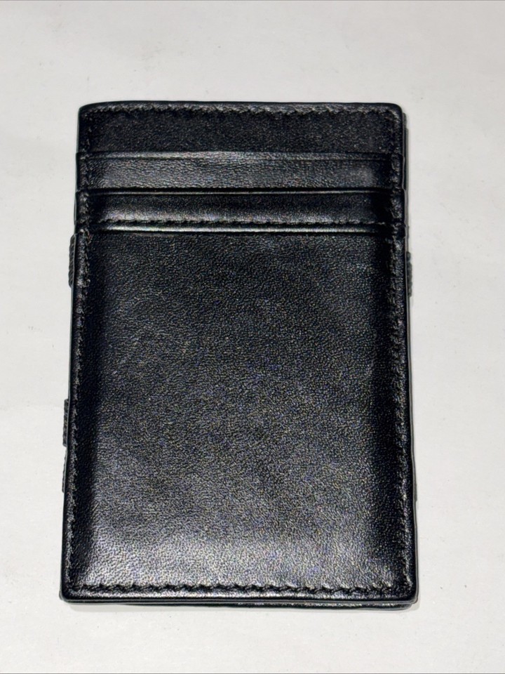 J. CREW Men's Black Leather Slim Magic Elastic Wallet | eBay