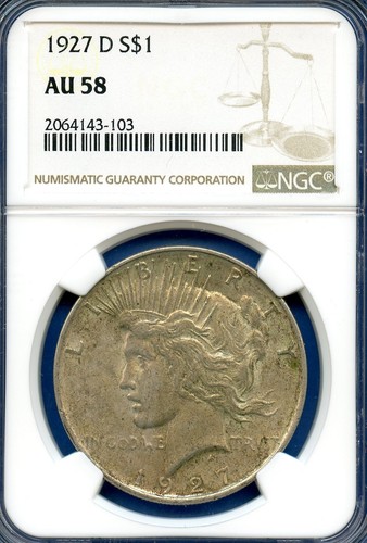 1927 D NGC AU58 Peace Silver Dollar $1 US Mint Better Date Coin 1927-D ...
