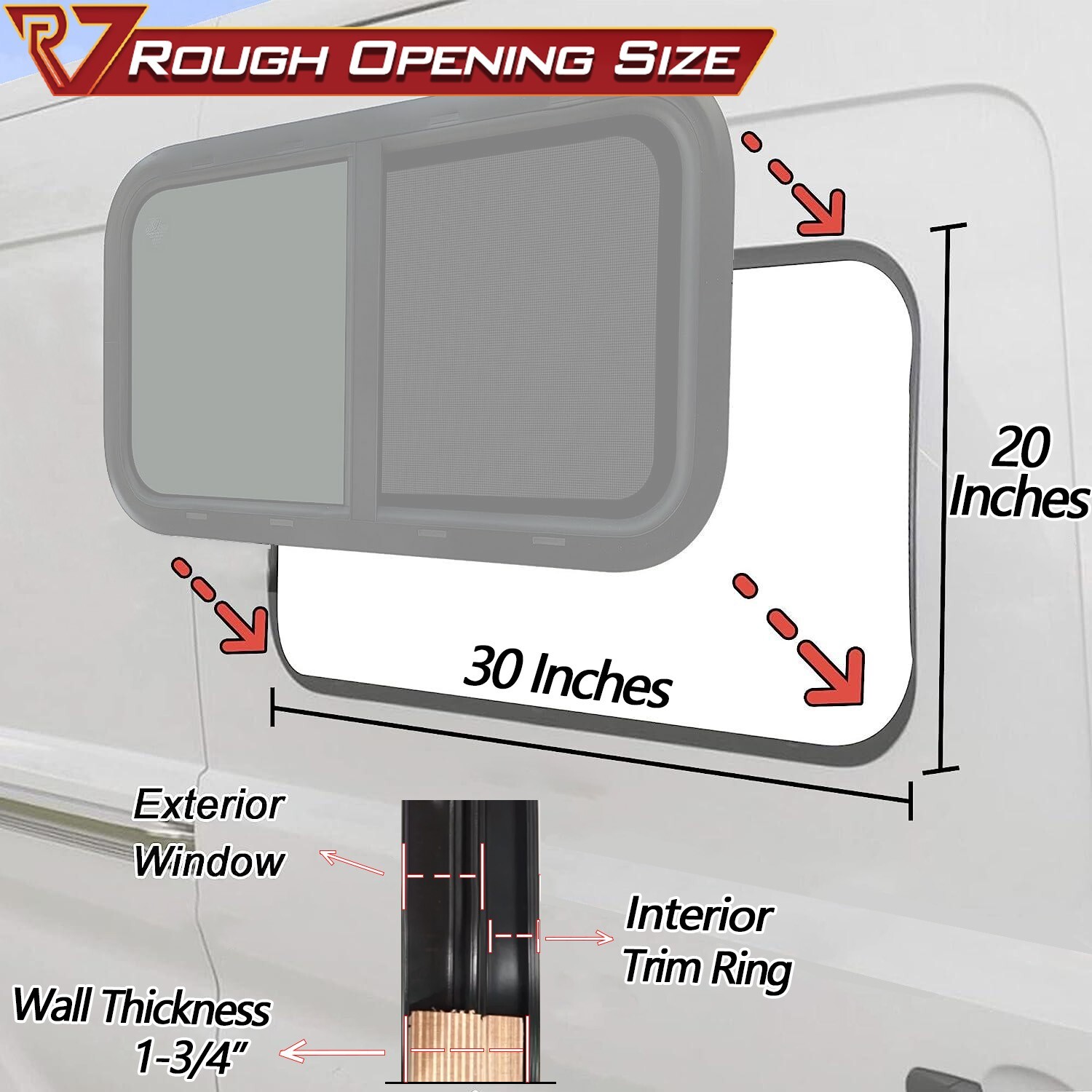 30"Wx 20"H RV Window Horizontal Slide Replacement Camper Trailer w/Trim ...