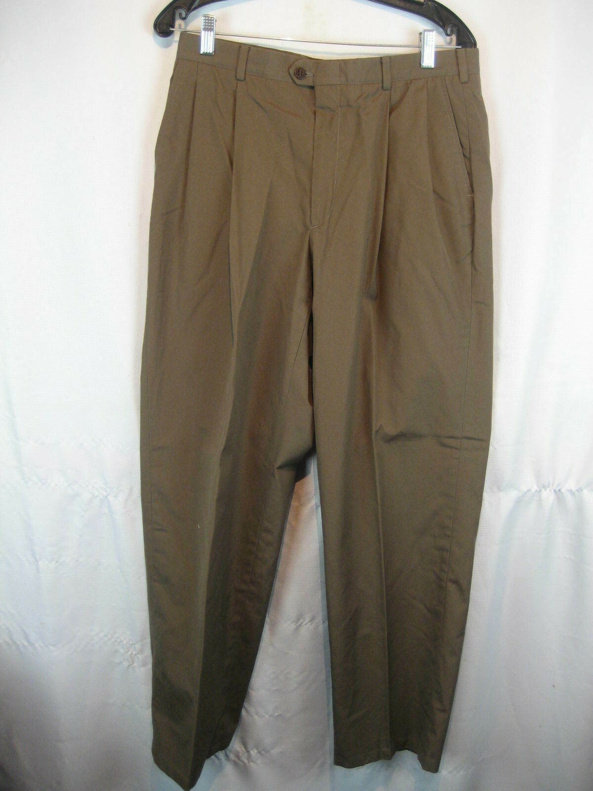 Mens Sansabelt Brown Polyester Pleated Cuffless Casual Pants sz 32 x 31 ...