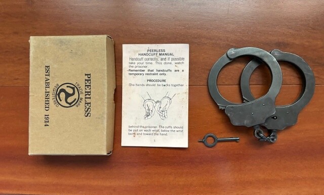 Vintage PEERLESS Handcuffs with Key - Serial Number - Patent Number ...