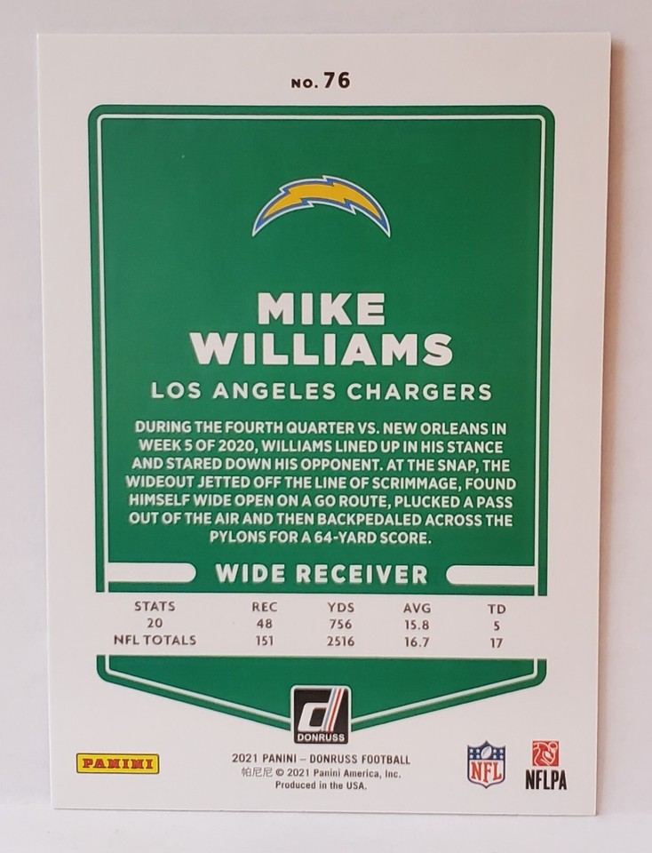 2021 Donruss Press Proof Blue #76 Mike Williams Los Angeles Chargers | eBay