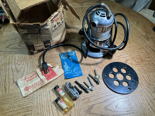 Vintage Porter Cable Router Model 100-M Motor with 100-B Base with Bits ...