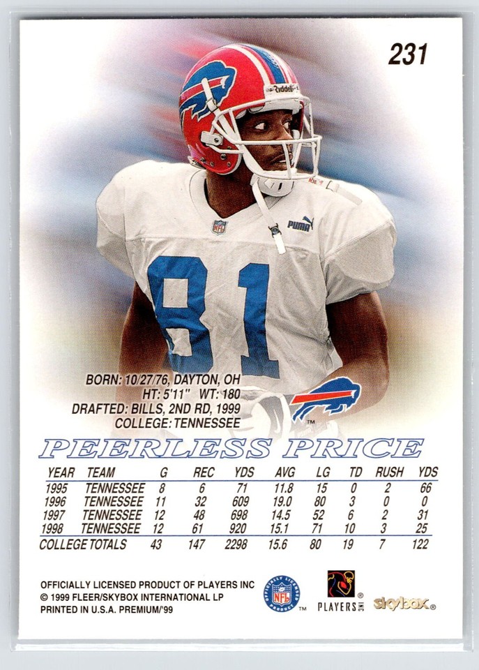 Peerless Price 1999 SkyBox Premium RC #231a Buffalo Bills | eBay